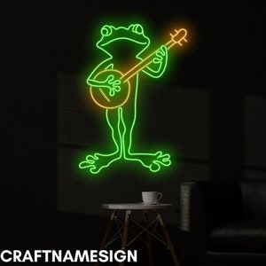 Frog Plays Moon Lute Neon Sign, Frog Moon Lute Led Sign, Custom Neon ...