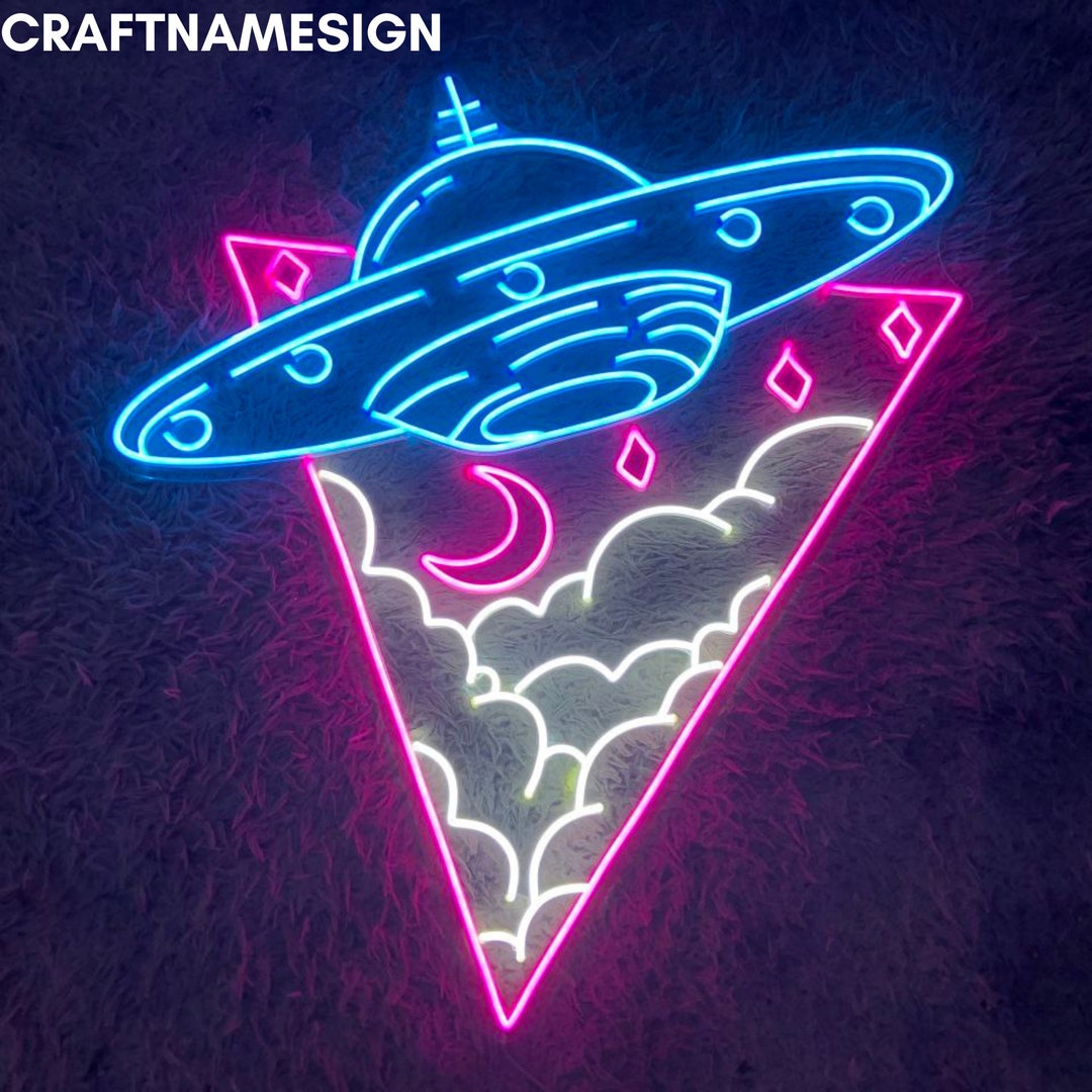 UFO in the Sky Neon Sign, Spaceship UFO Universe Led Sign, Custom Neon ...