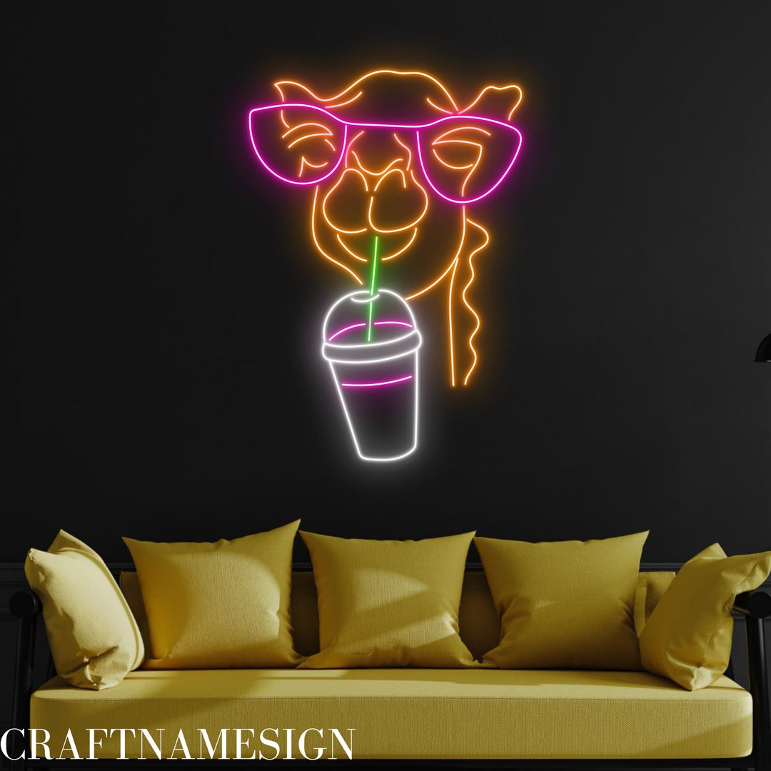 Llama Drinks Juice Neon Sign, Cute Llama Juice Led Sign, Custom Neon ...