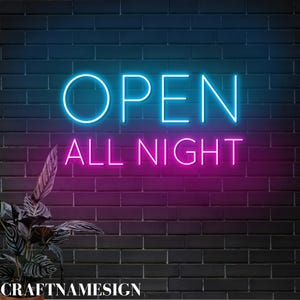 Open All Night Neon Sign, Open Bar Led Sign, Custom Neon Sign, Open Bar ...
