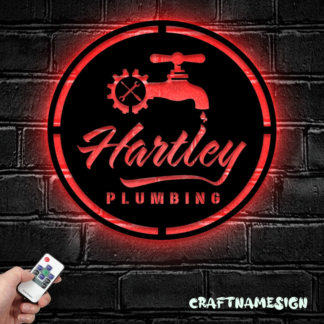 Custom Plumbing Metal Wall Art LED Light - Personalized Plumber Name ...