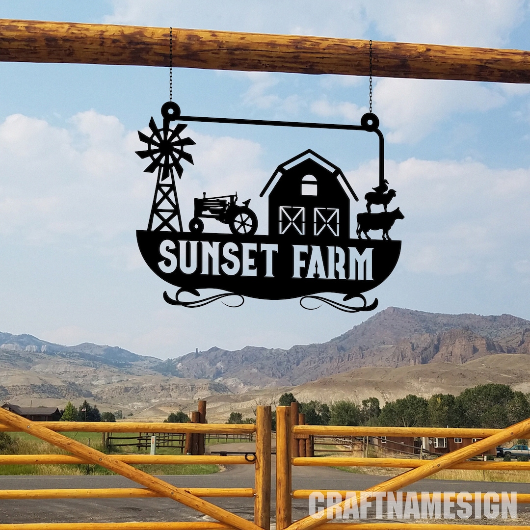 Custom Farmhouse Hanging Outdoor, Metal Name Sign Outdoor, Metal Farm ...