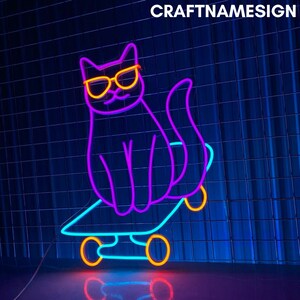 Cool Cat With Skateboard Neon Sign, Cat With Skateboard Led Sign ...