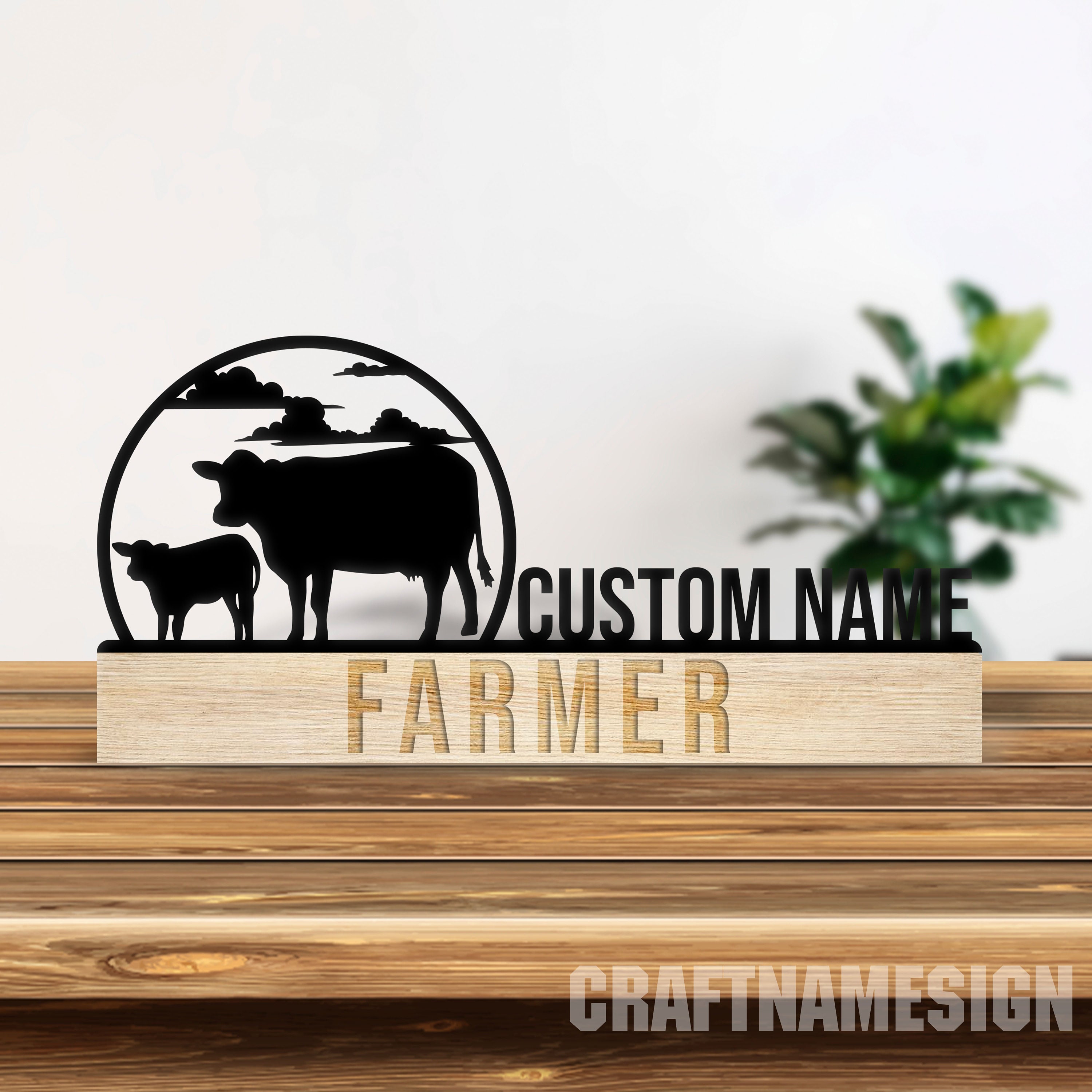 Custom Wooden Cow Farm Desk Name Plate, Cow Herdsman Metal Nameplate ...