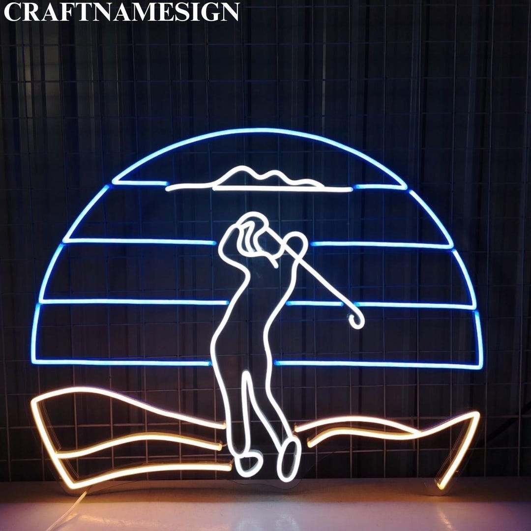 Man Playing Golf in the Sunrise Neon Sign, Golf Station Decor, Golf Led ...