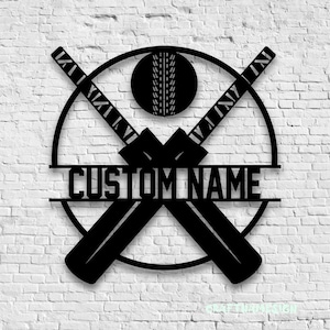 Custom Ball Cricket Bat Metal Wall Art LED Light - Personalized Cricket ...