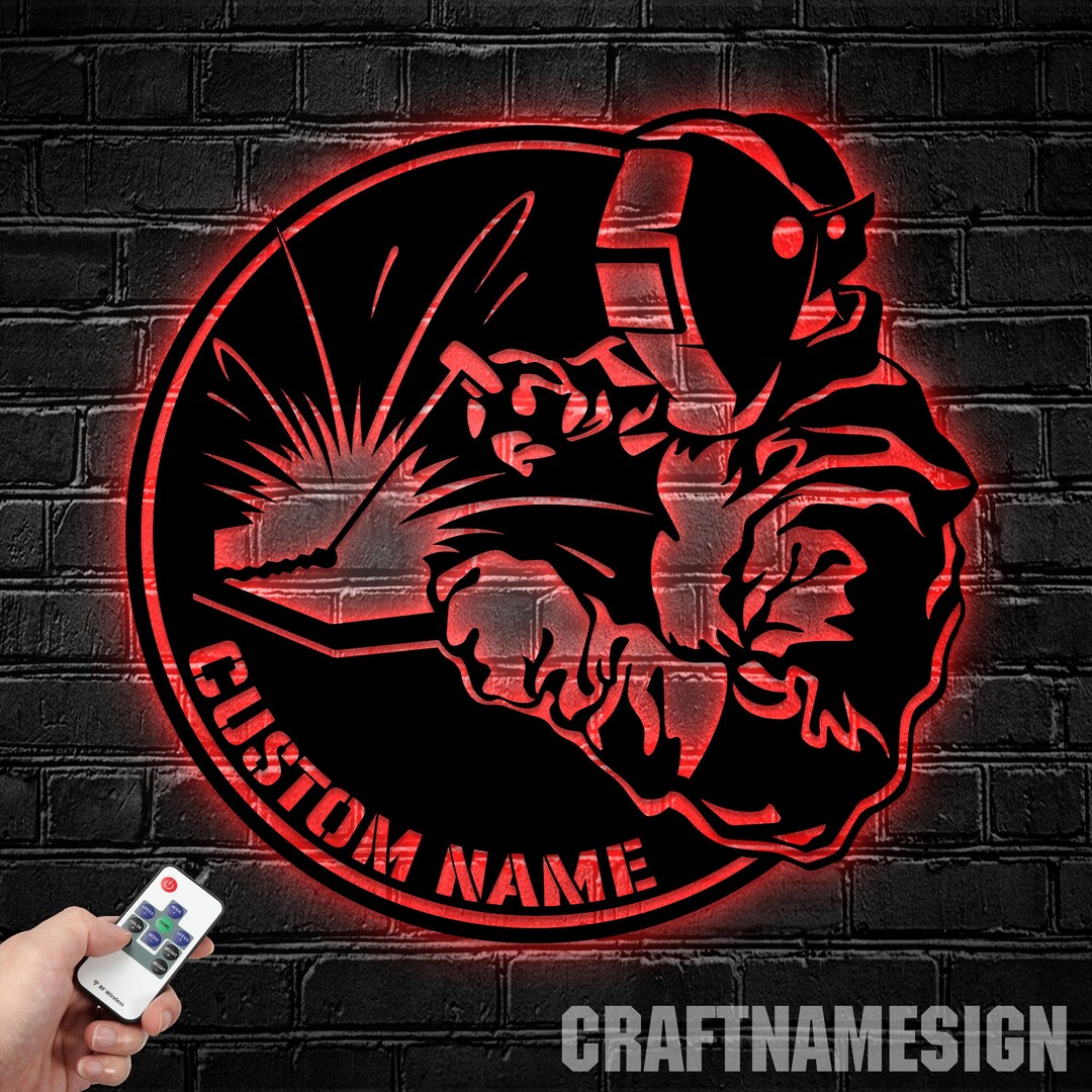 Custom Ironworker Welding Metal Wall Art LED Light, Welder Dad Gifts ...