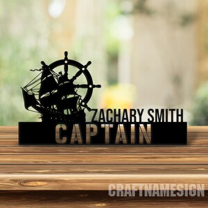 Custom Wooden Pirate Ship Captain Wheel Desk Name Plate, Metal ...
