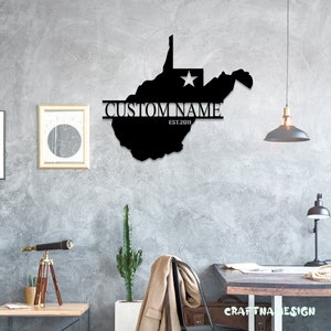 Custom West Virginia Map Metal Wall Art LED Lights Personalized West ...