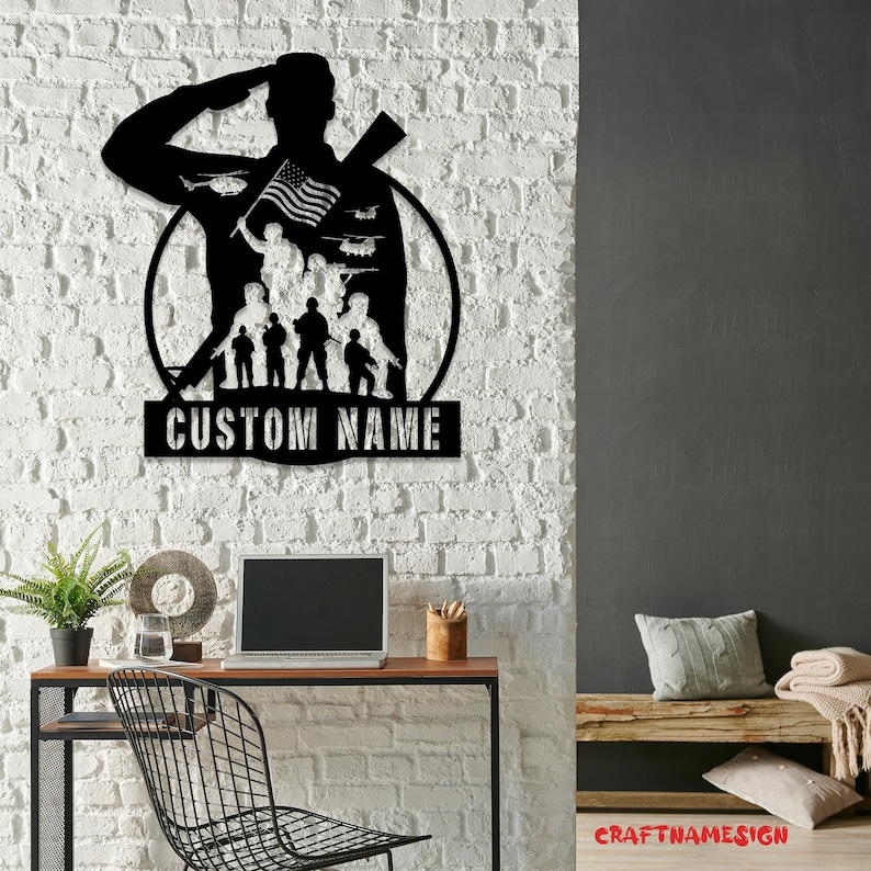 Custom US Soldier Military Metal Wall Art LED Light - Etsy