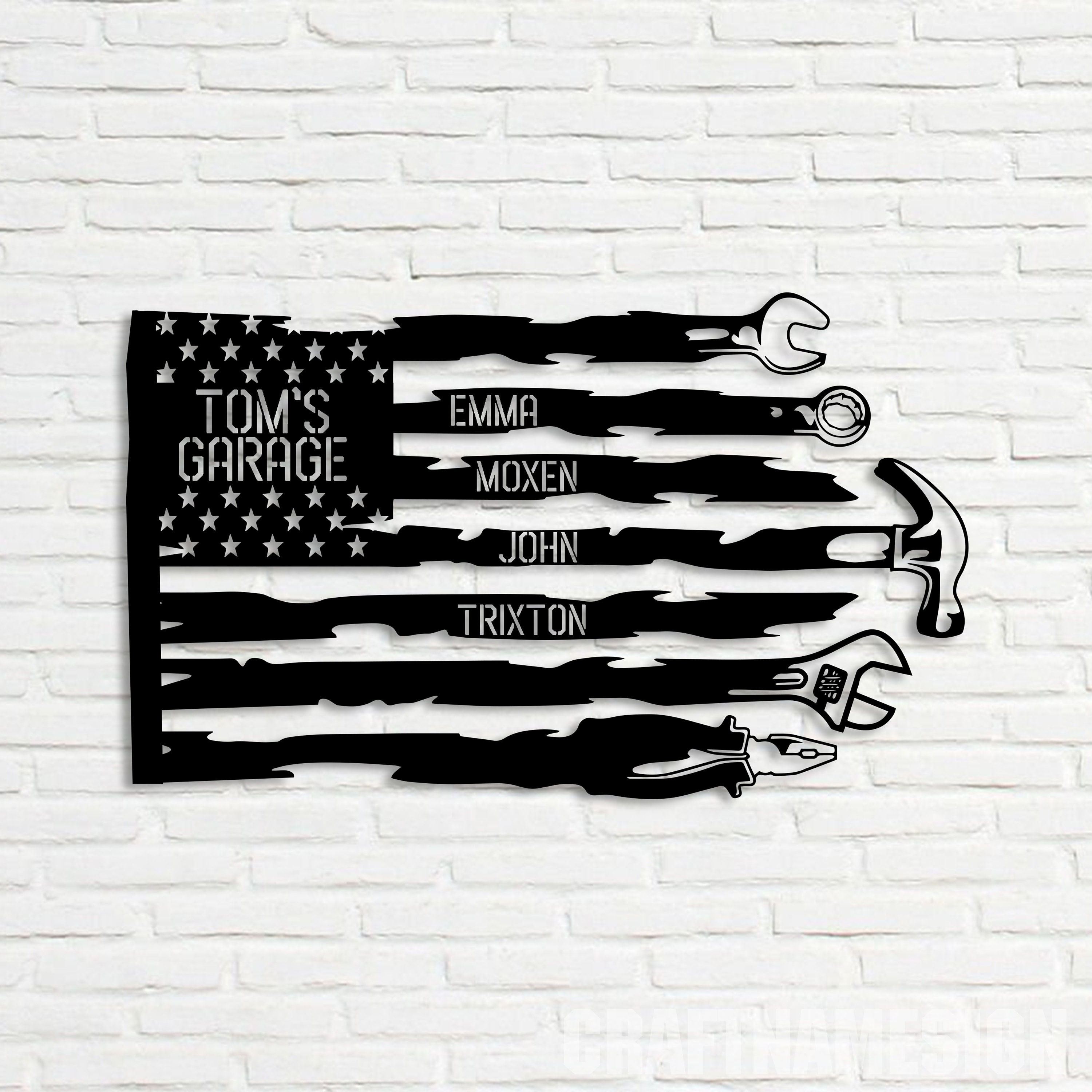 Personalized US Flag Garage Metal Wall Art LED Light, Custom Dad's ...