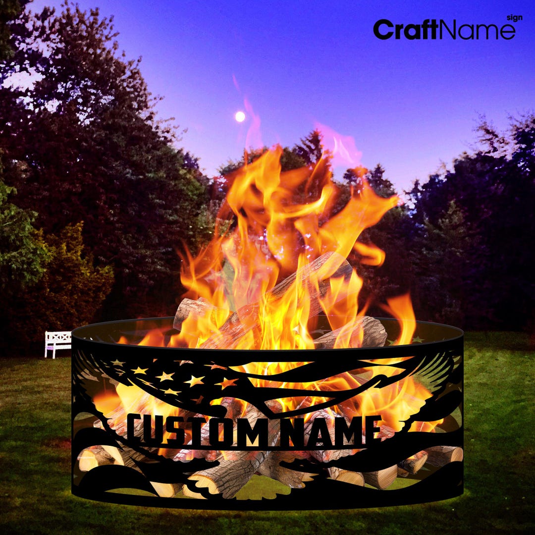 Custom US Flag Fire Ring, Personalized Metal Fire Pit, Outdoor ...