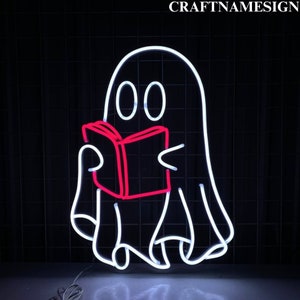 Ghost Reading Book Neon Sign, Ghost Read Book Led Sign, Custom Neon ...