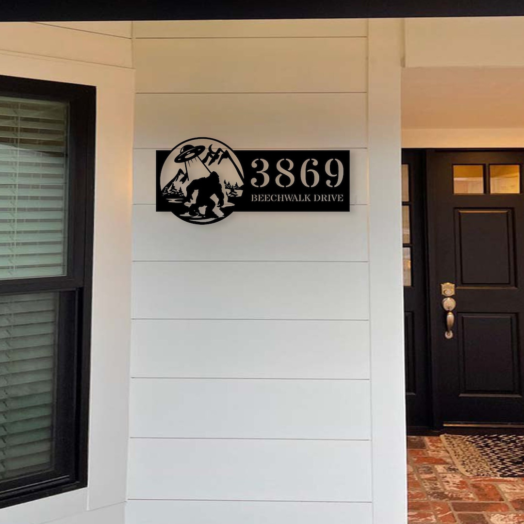 Custom Bigfoot Sasquatch UFO Number Metal Address Sign, Bigfoot I Hate ...