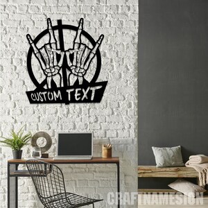 Custom Rock Sign Skeleton Hand Metal Wall Art, Skeleton Hand Wall Decor ...