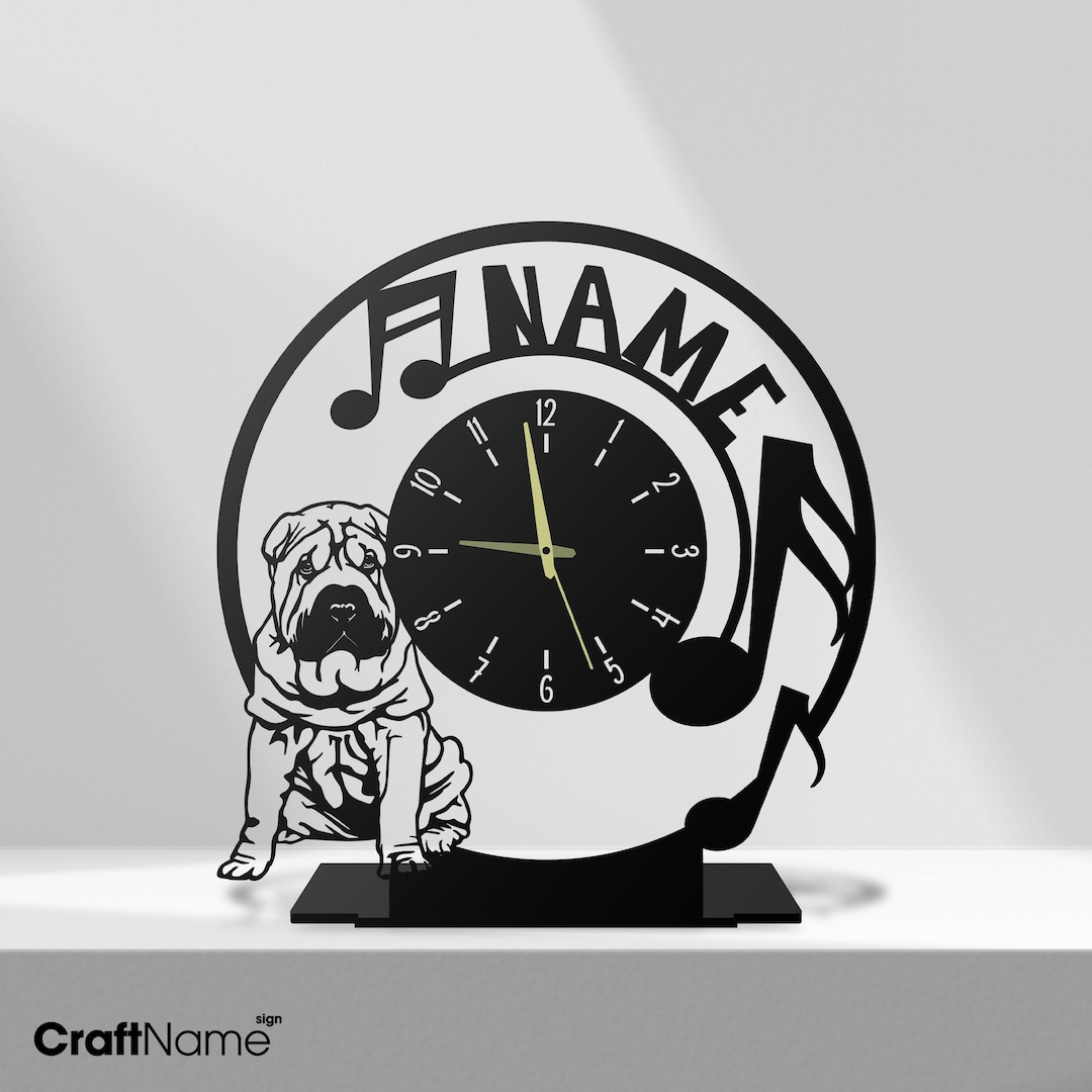 Custom Chinese Shar Pei Dog Metal Table Clock, Personalized Silent ...