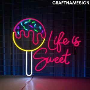 Life is Sweet Neon Sign, Lollipop Candy Shop Led Sign, Custom Neon Sign ...