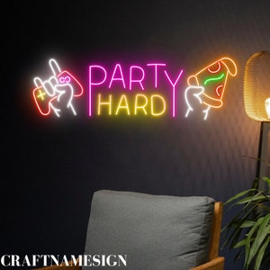 Party Hard Neon Sign, Party Game Room Led Sign, Custom Neon Sign ...