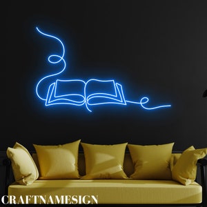 Line Art Book Neon Sign, Book Led Sign, Custom Neon Light, Book Store ...
