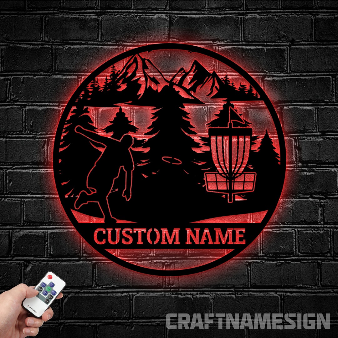 Custom Disc Golf Player Metal Wall Art LED Light Personalized Disc ...