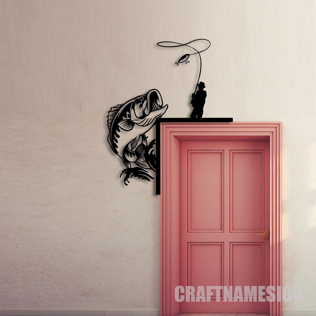 Fishing Door Corner Metal Wall Art, Fishing Door Topper, Fishing Door ...