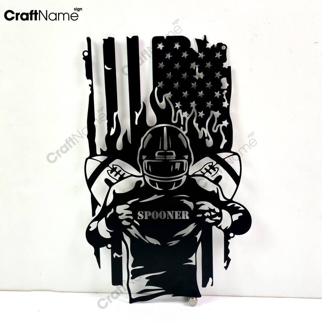 Personalized Football US Flag Metal Wall Art With Led Light, Custom ...