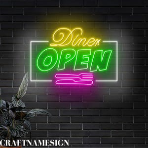 Diner Open Neon Sign, Restaurant Wall Led Decor, Food Shop Led Sign ...