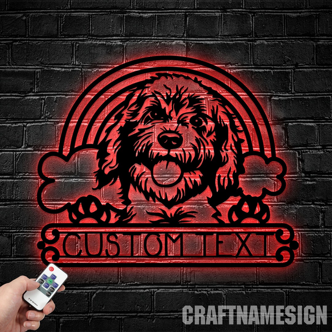 Custom Golden Doodle Metal Wall Art LED Light Personalized Labradoodle ...