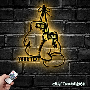 Custom Boxing Gloves Metal Wall Art With LED Light - Personalized Boxer ...