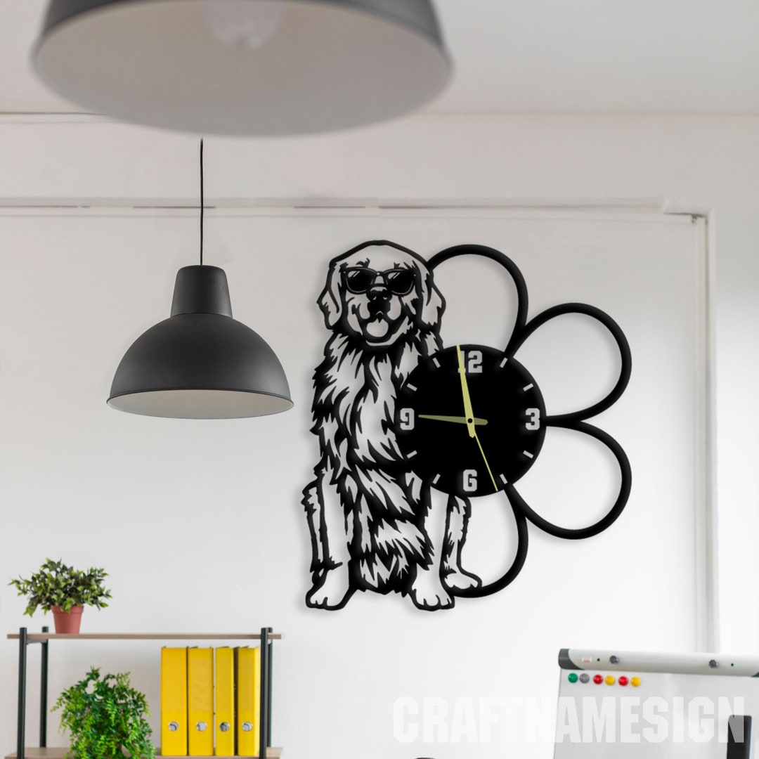 Decoration Metal Wall Clock Golden Retriever Dog, Wall Clock Unique for ...