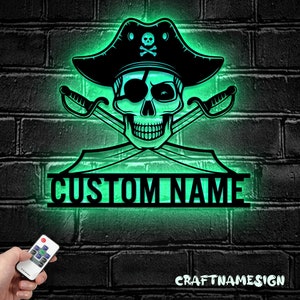 Custom Pirate Skull Metal Wall Art LED Light | Personalized Pirate Ship ...