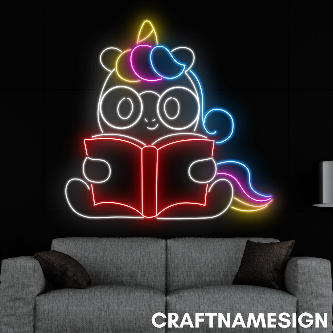 Unicorn Reading Book Neon Sign, Unicorn Led Sign, Custom Neon Sign ...