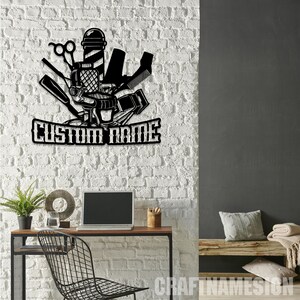 Custom Barber Shop Metal Wall Art With LED Light, Personalized Barber ...