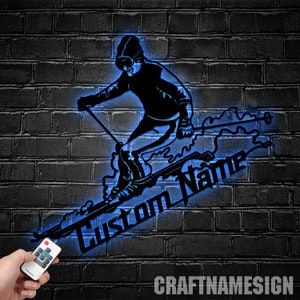 Personalized Downhill Skier Metal Wall Art LED Light, Custom Downhill ...