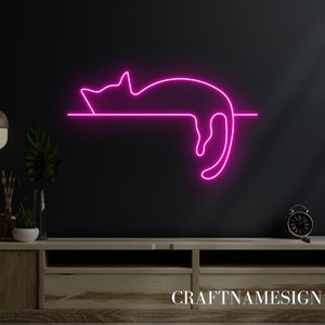 Cat Sleep Neon Sign, Cat Line Led Sign, Custom Neon Sign, Cat Shop ...