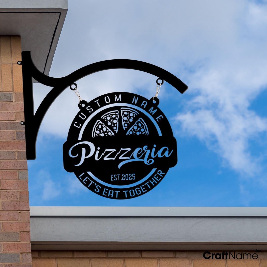 Personalized Pizzeria Metal Wall Hanging Sign, Pizza Restaurant Outdoor ...