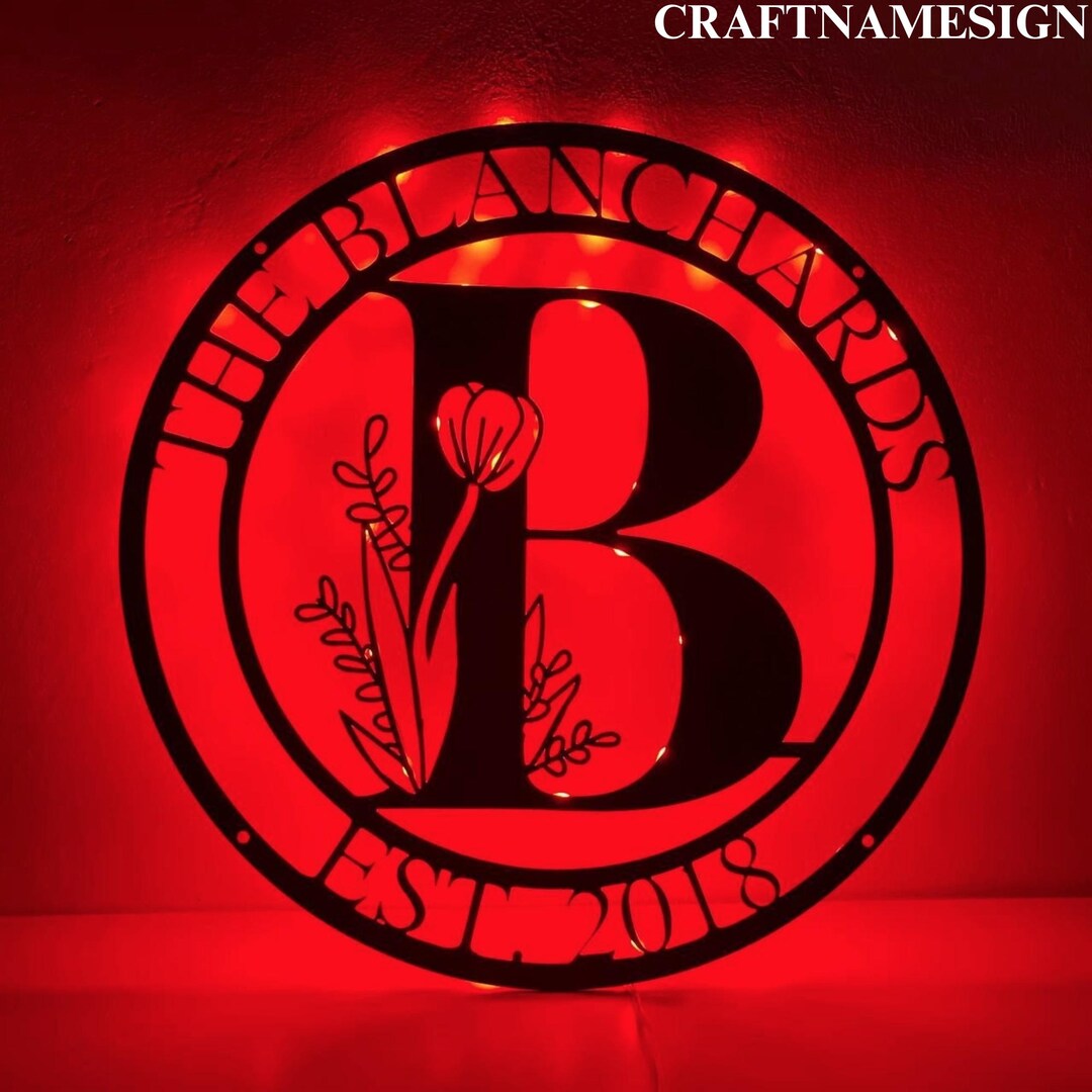 Custom Metal Name Letter Sign, Family Name Wall Art Led Light, Last ...