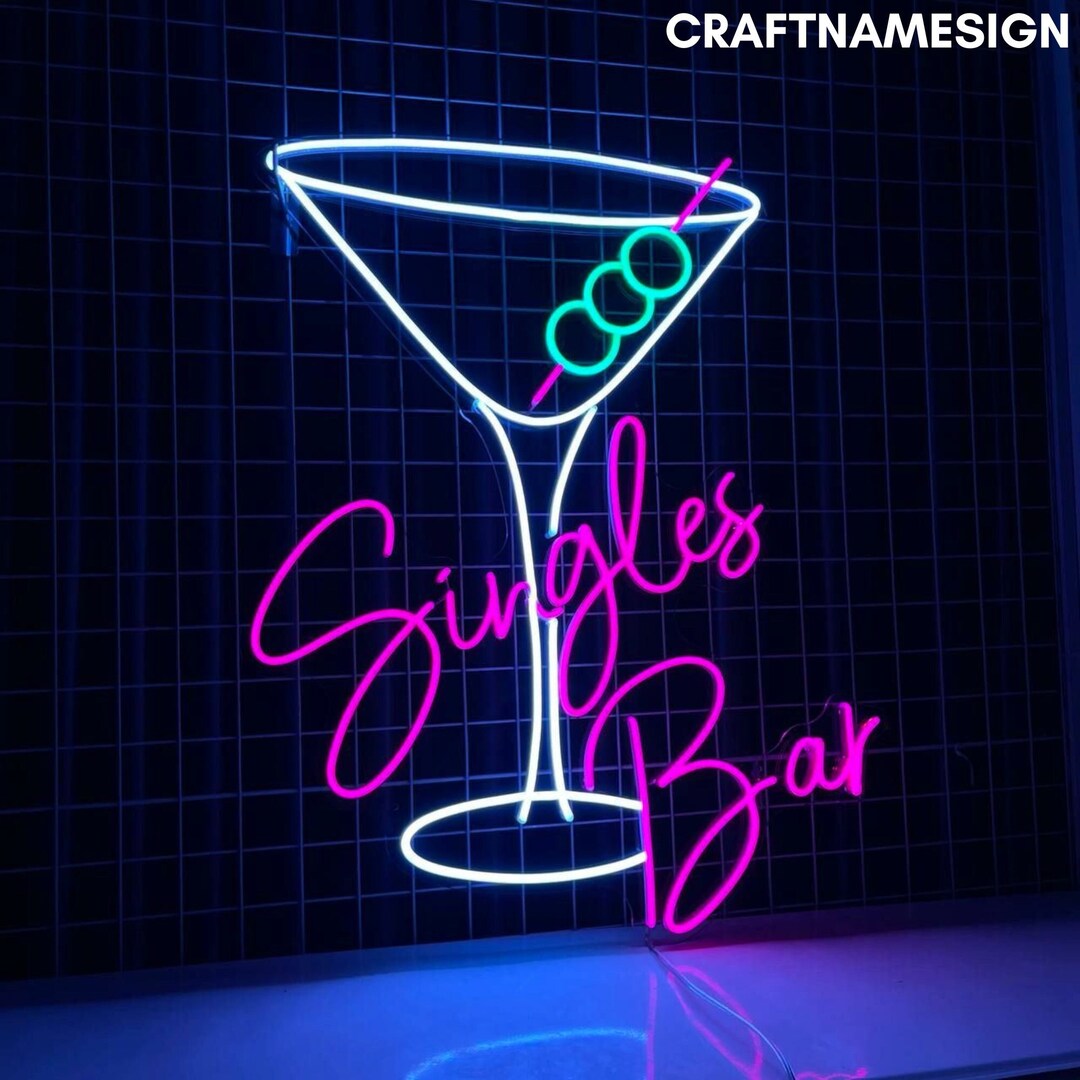 Singles Bar Neon Sign, Cocktails Led Sign, Custom Neon Sign, Cocktail ...