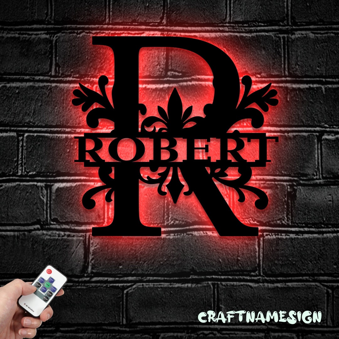 Alphabet Monogram Metal Wall Art LED Light Personalized Alphabet ...