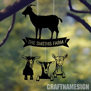 Personalized Goat Farmhouse Metal Wind Chime, Custom 3 Goats Name Sign ...
