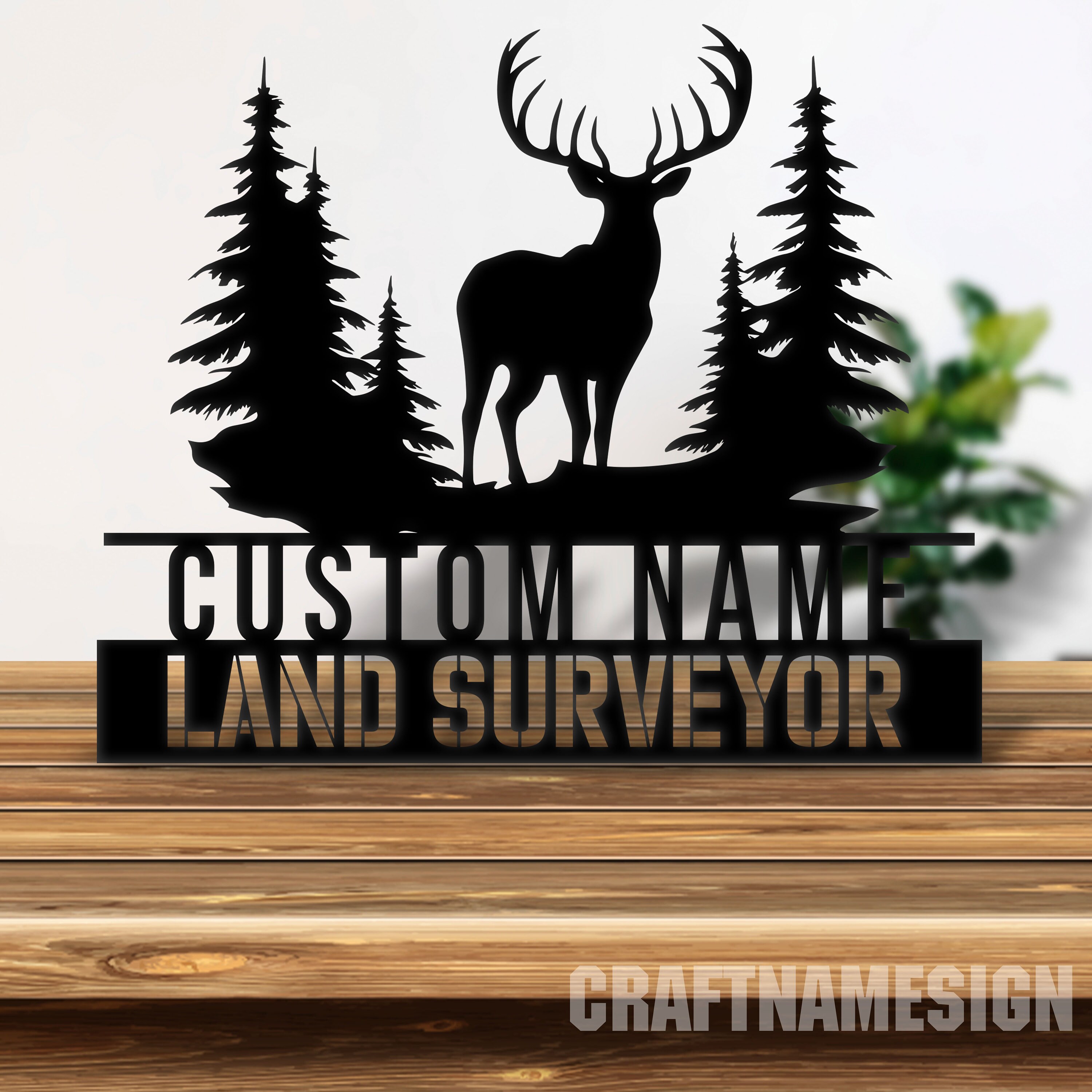 Custom Land Surveyor Desk Name Plate, Deer Hunter Metal Nameplate for ...
