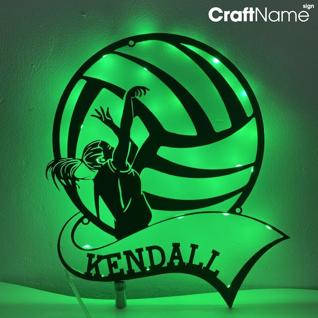 Custom Girl Volleyball Metal Wall Art LED Light, Volleyball Player Sign ...