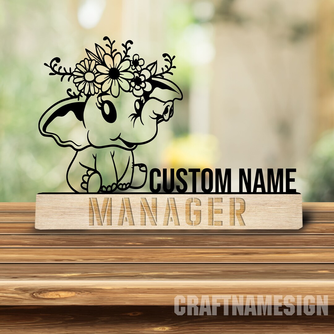 Custom Flower Elephant Desk Name Plate, Elephant Lover Metal Nameplate ...