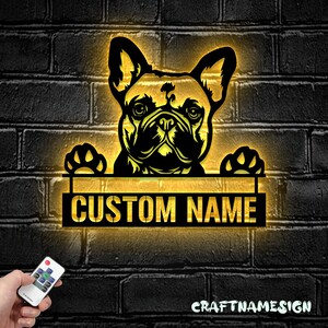Personalized French Bulldog Metal Wall Art LED Light - Custom Frenchie ...
