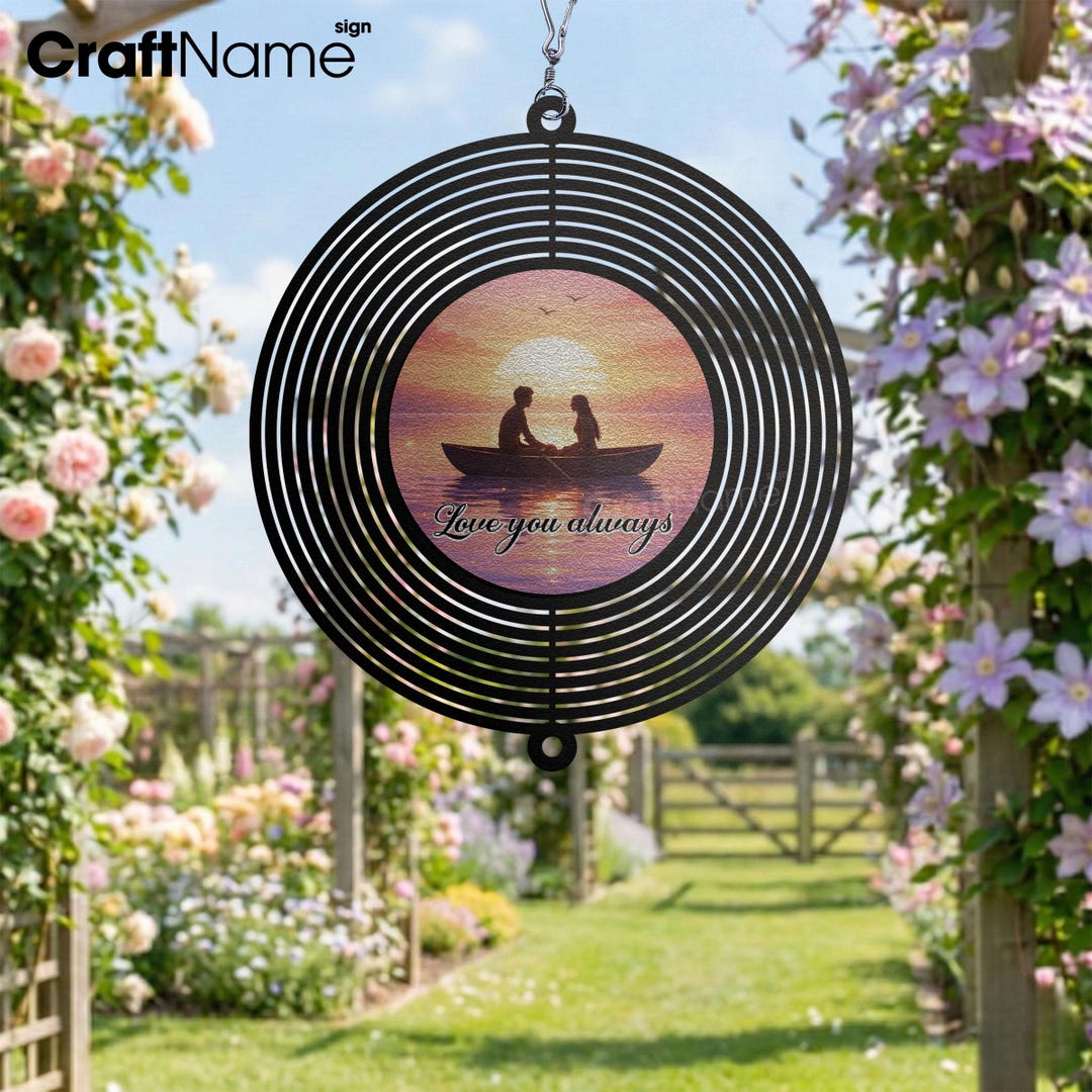Romantic Wind Spinner, Love Couple on Boat Metal Wind Spinners Decor ...