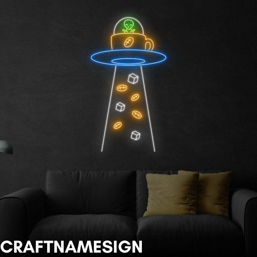 UFO Alien Coffee Neon Sign, Coffee UFO Alien Led Sign, Custom Neon Sign ...