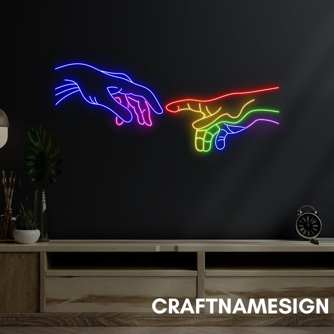 Hand Touch Rainbow Neon Sign, Hand Rainbow Led Sign, Custom Neon Sign ...
