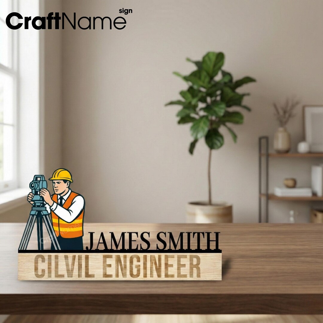 Personalized Civil Engineer Wooden Desk Name Plate, Surveyor Engineer ...