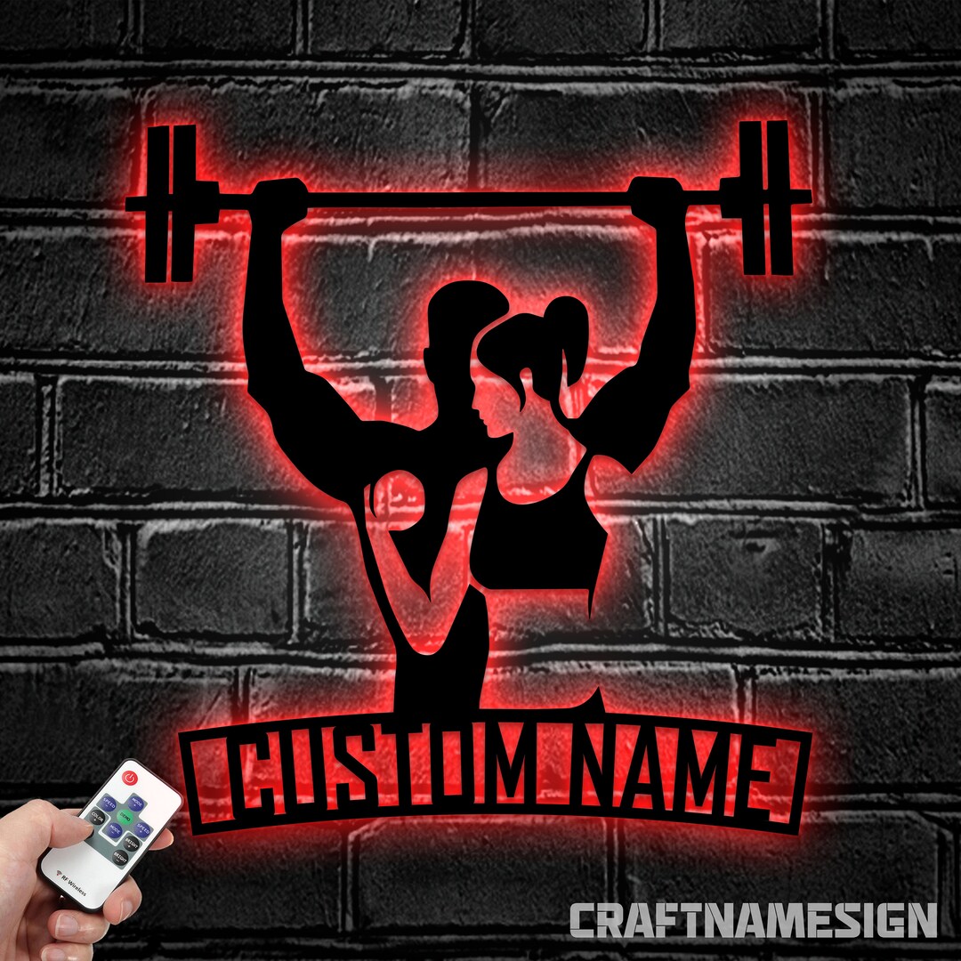 Custom Powerlifting Workout Metal Wall Art LED Light Personalized ...
