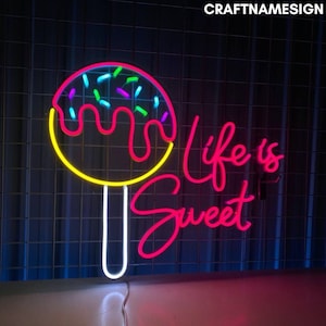 Life is Sweet Neon Sign, Lollipop Candy Shop Led Sign, Custom Neon Sign ...